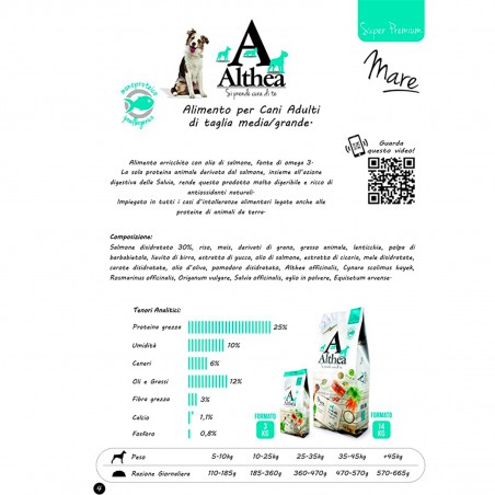 ALTHEA Mare 14kg Salmone crocchette Monoproteiche Superpremium per CANI adulti
